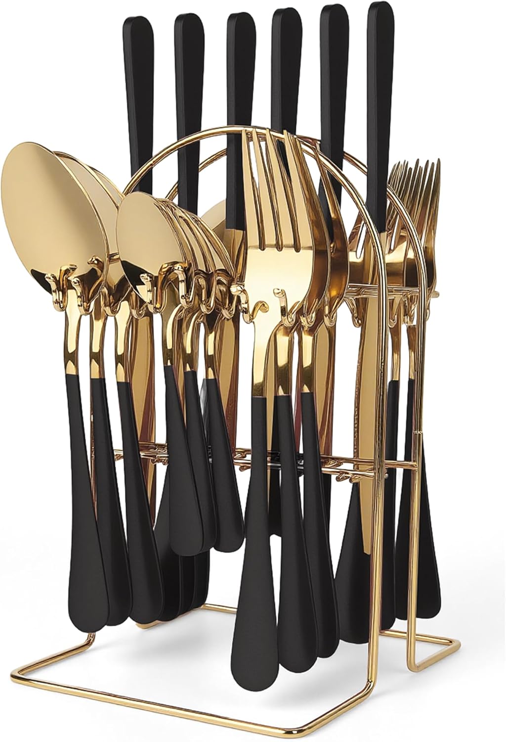 Knife and Fork Sets, 24 Pieces Cutlery Set with Holder, Gilded ...