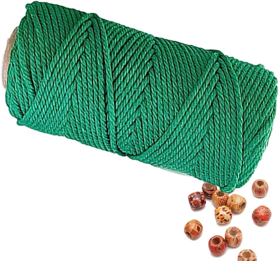 Amazon.com: Macrame Cord Cotton Rope 4mm 1 Pack Green, Natural Cotton ...