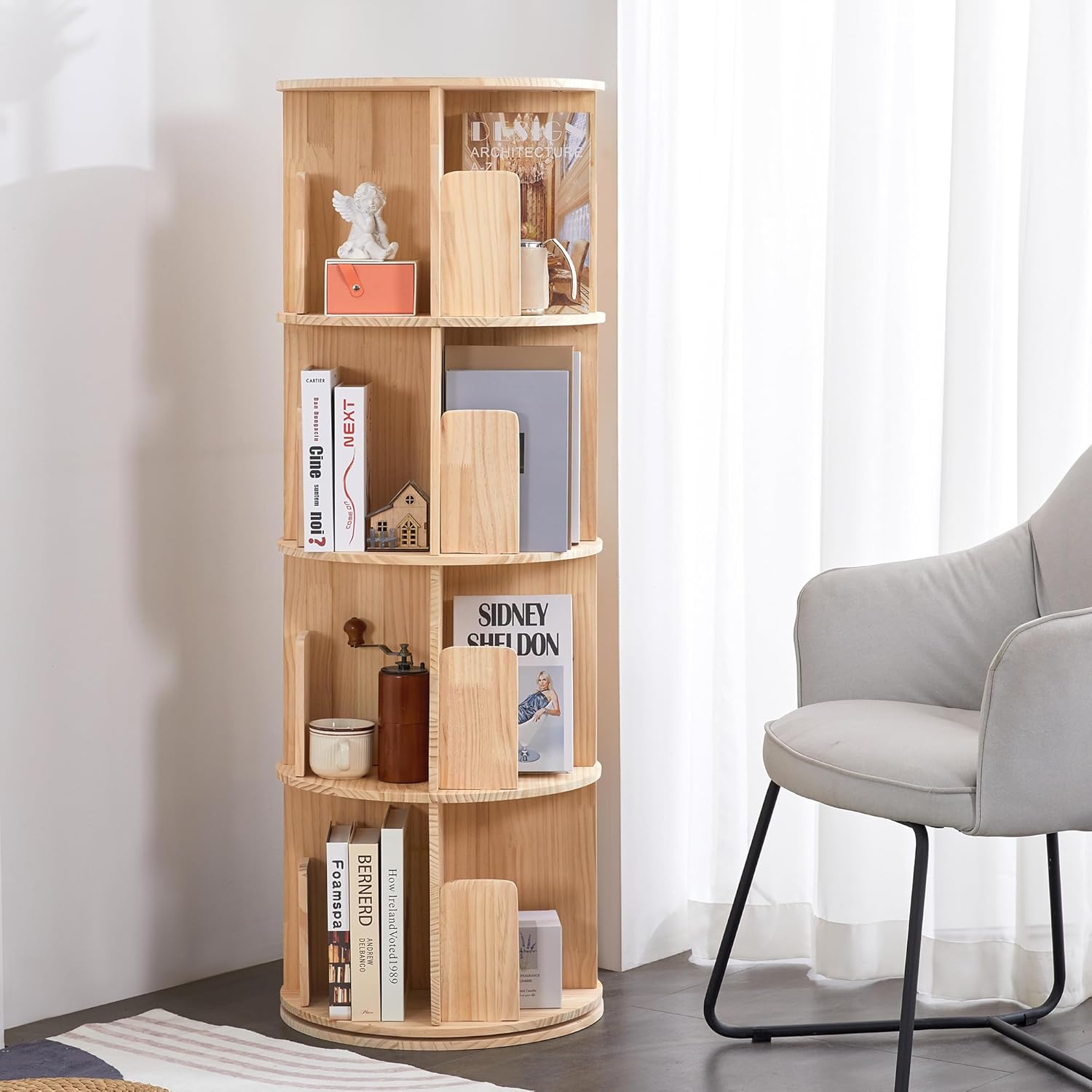 Amazon.com: Elfpark 4 Tier Rotating Bookshelf 360 Display, Spinning ...