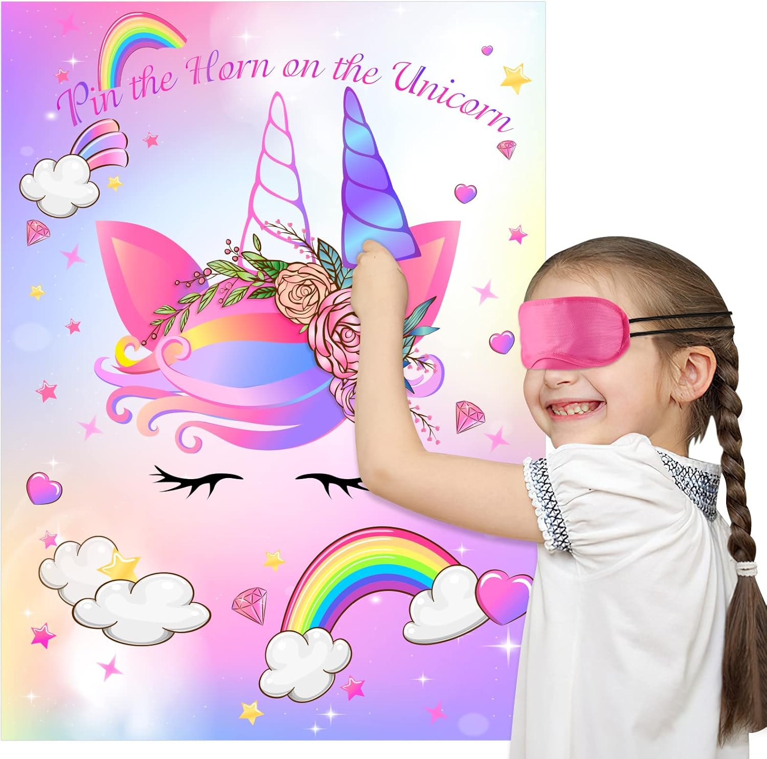 ASTARON Pin The Horn on The Unicorn Game for Kids Birthday Party ...