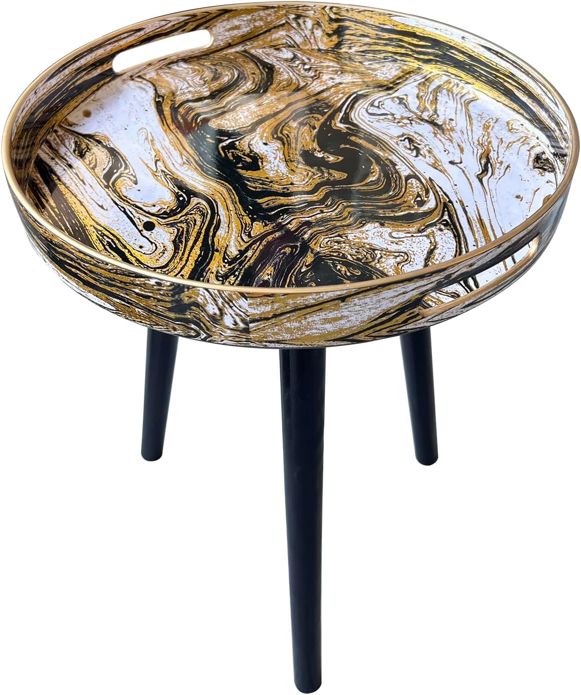 Simmer Stone Round Indoor Side Tables with Detachable Wooden 3 Legs, Versatile Tray Table ...