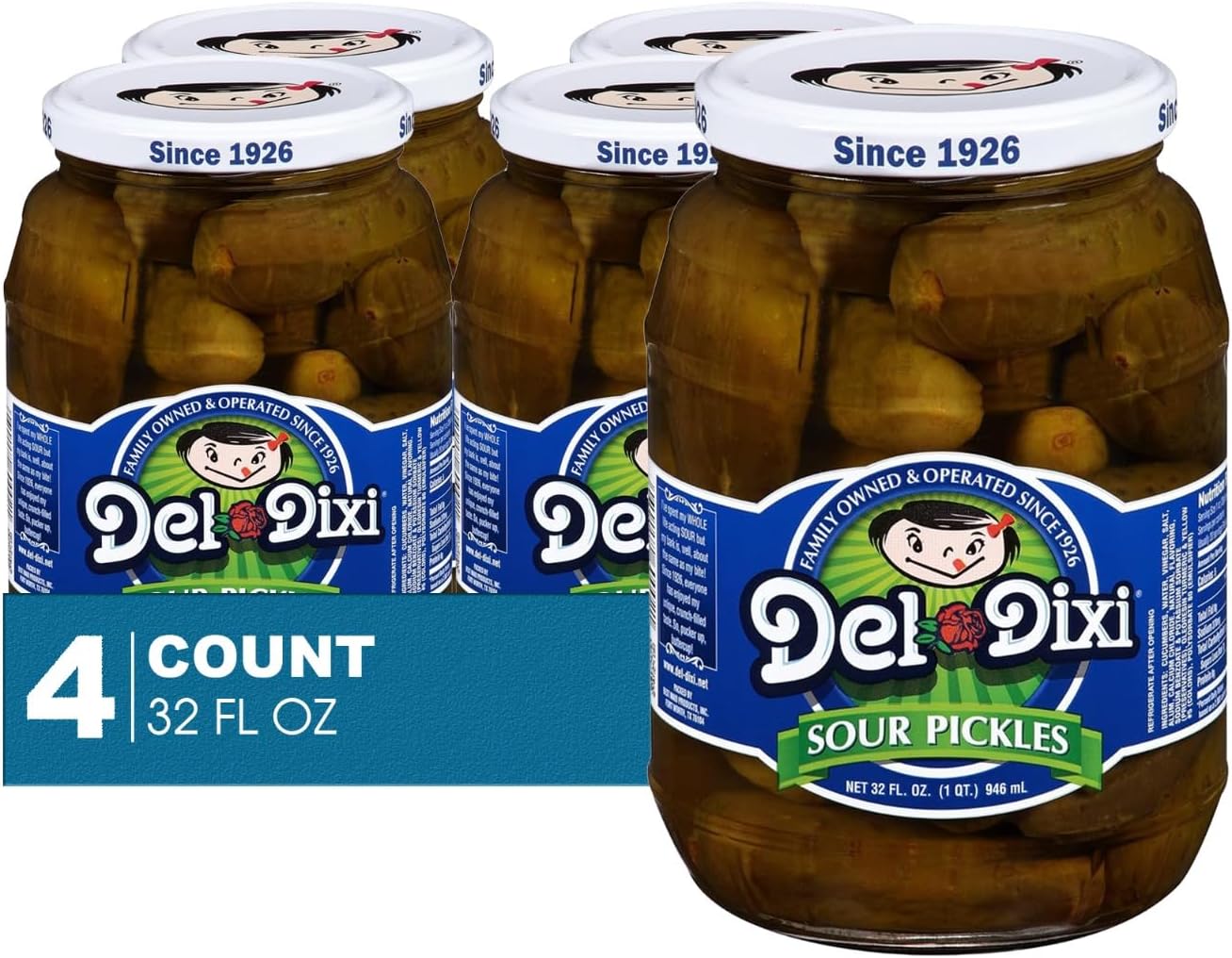 Amazon.com : Del-Dixi Pickles 4- Pack of Whole Sour Pickles Glass Jar ...