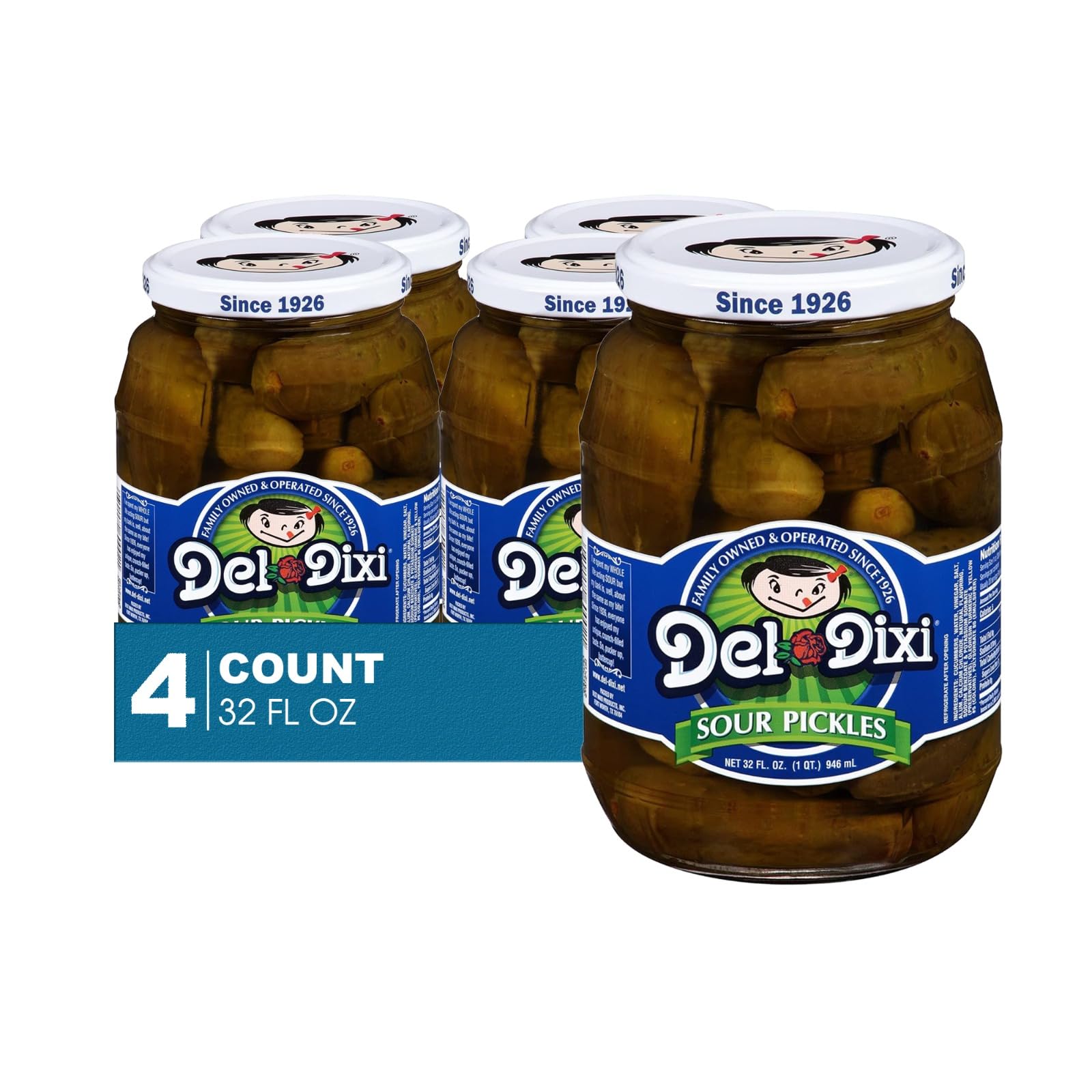 Amazon.com : Del-Dixi Pickles 4- Pack of Whole Sour Pickles Glass Jar ...