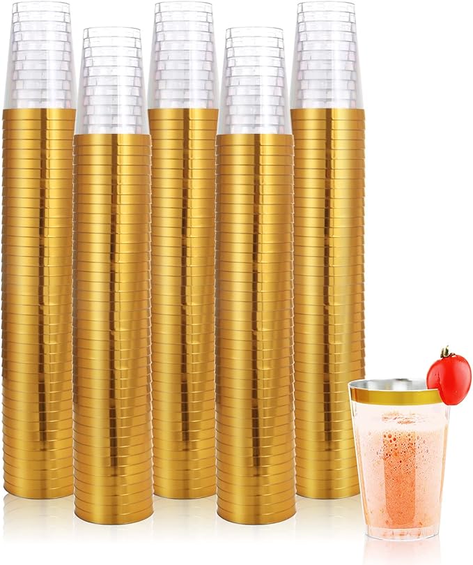 Amazon.com: BAYZZ 200 Pack Gold Plastic Cups, 12 Oz Clear Plastic Cups ...