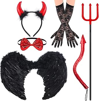Amazon.com: Kavoc 6 Pieces Halloween Devil Costume Set with Black Devil ...