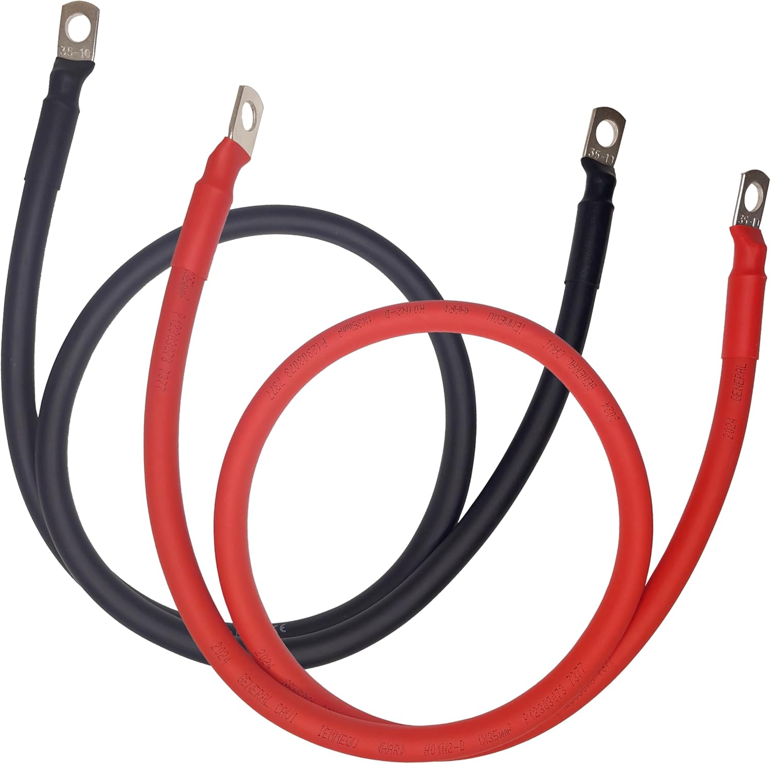 50cm Battery Leads - Pair Red & Black - 35mm² (2 AWG) - 12V, 24V, 48V ...
