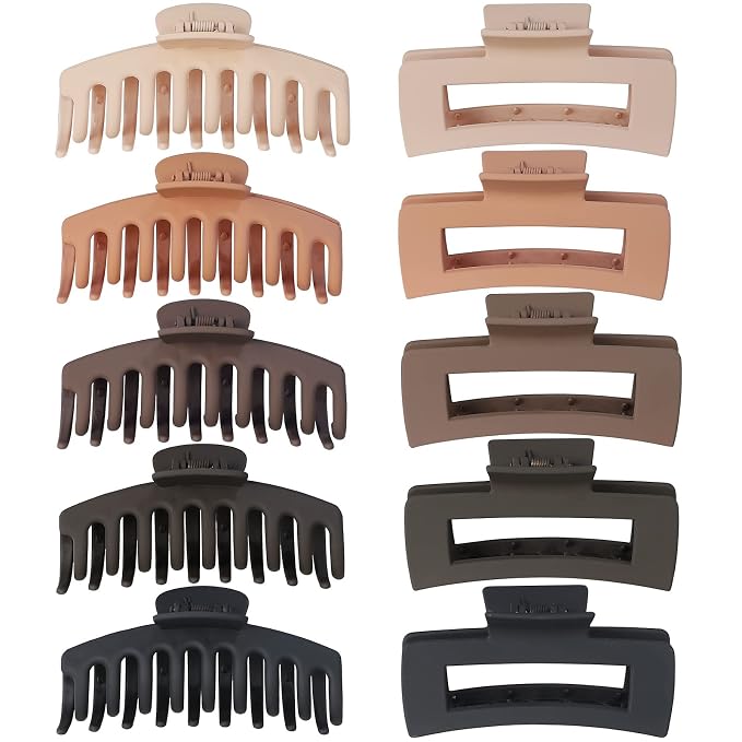 Amazon.com: Neutral Color 10 Pcs Large Hair Claw Clips for Women Girls ...