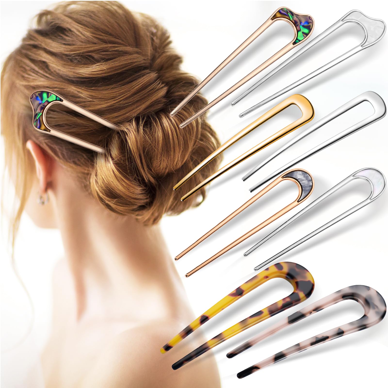 Amazon.com : 8pcs French Hair Pin for Women Metal Hair Fork U Shaped ...