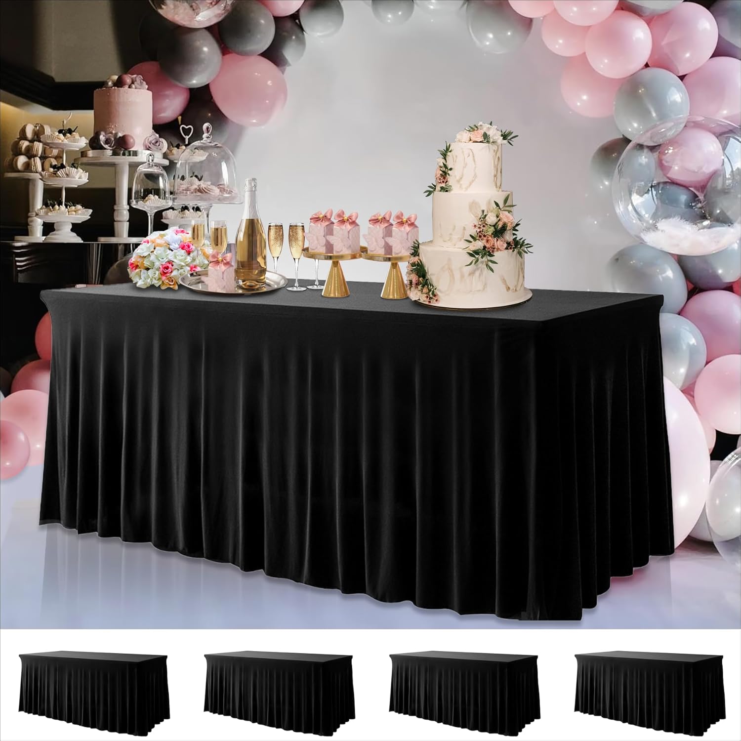 Amazon.com: Your Magic Moment Black Tablecloth 4 PC Set 6 FT Rectangle ...