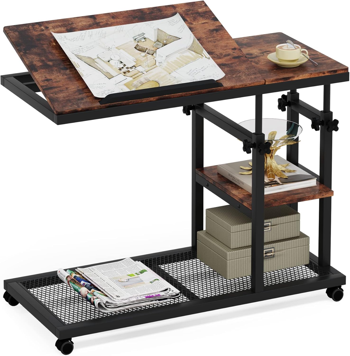 Amazon.com: LITTLE TREE C-Shaped End Table, 34" Tall Side Table for ...