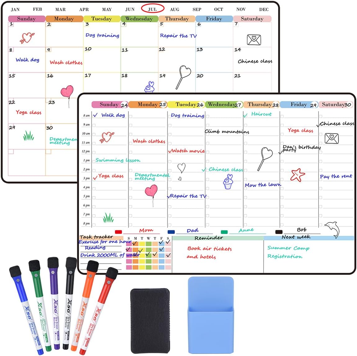POPRUN Dry Erase Calendar weekly and monthly self adhesive stick on non ...