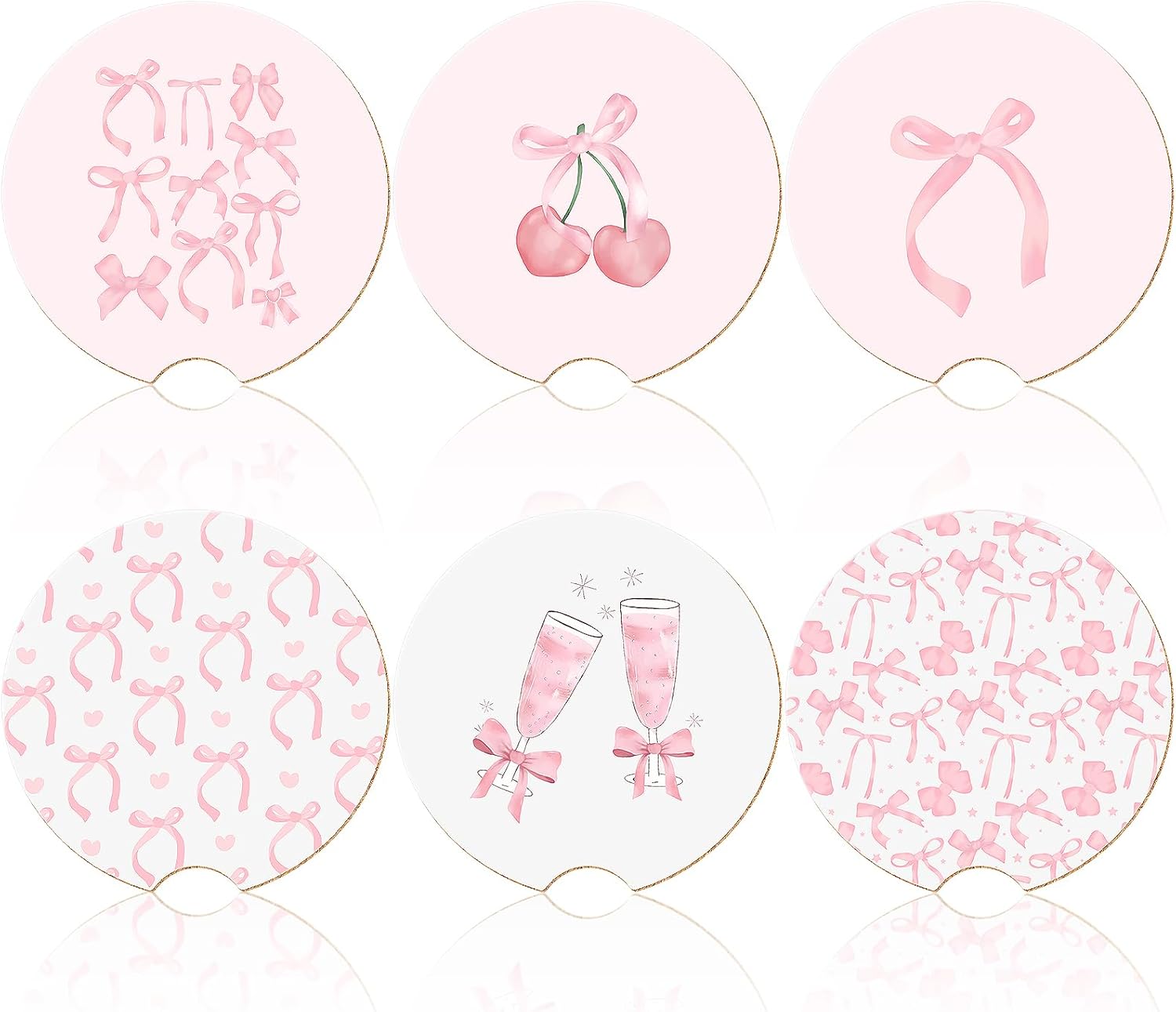Amazon.com: Sieral 6 Pcs Pink Bow Car Coasters for Car Cup Holders Cute ...