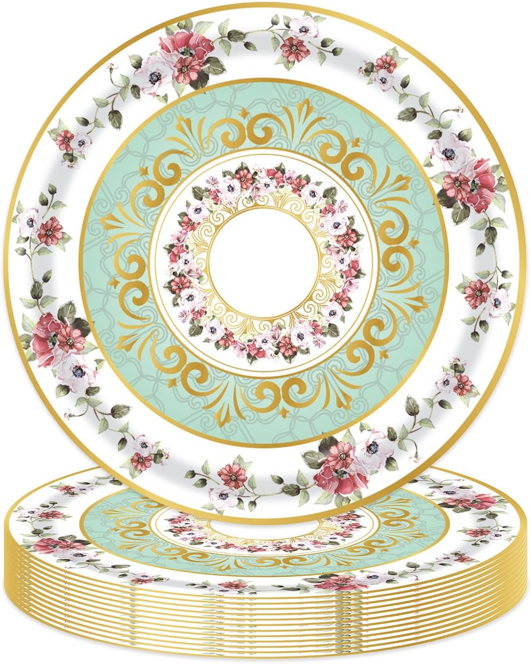 MAGLAUG Afternoon Tea Disposable Paper Party Plates, Floral Paper ...