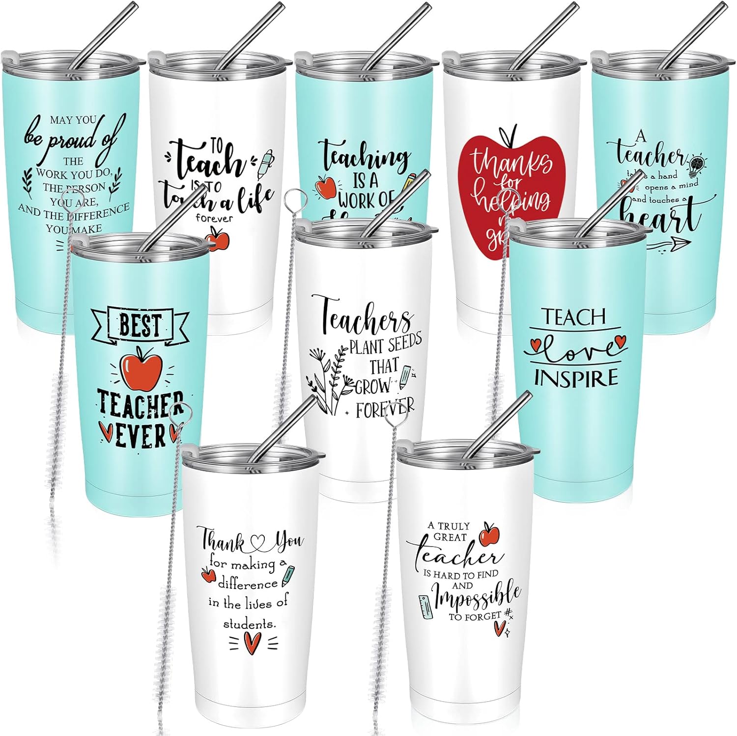 Amazon.com: 10 Pack Teacher Tumbler 20 oz Stainless Steel Teacher Cups ...