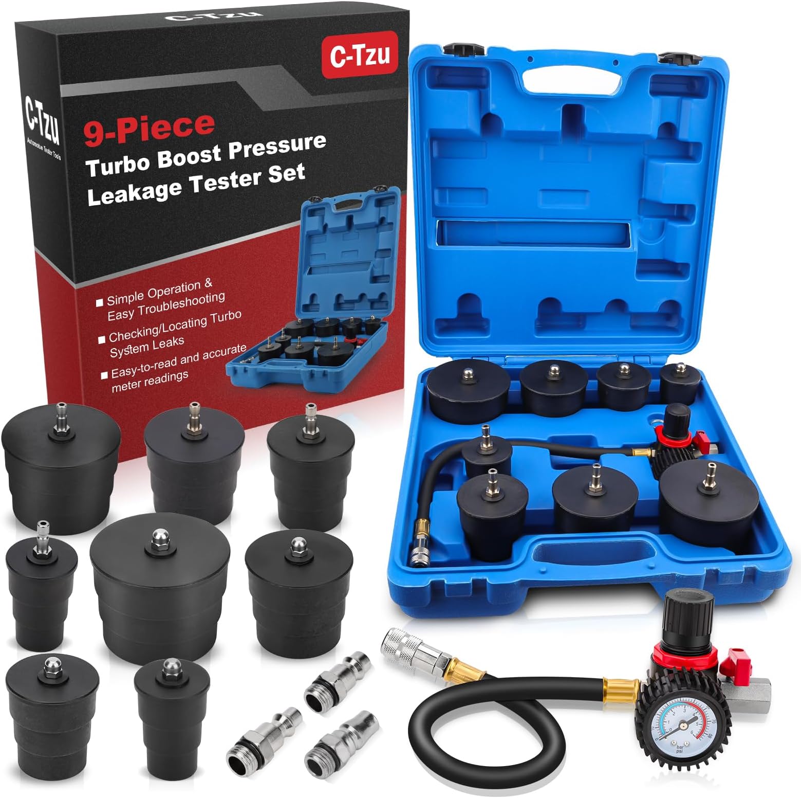 Amazon.com: 9-Piece Turbo Boost Pressure Leakage Tester Set Turbo ...