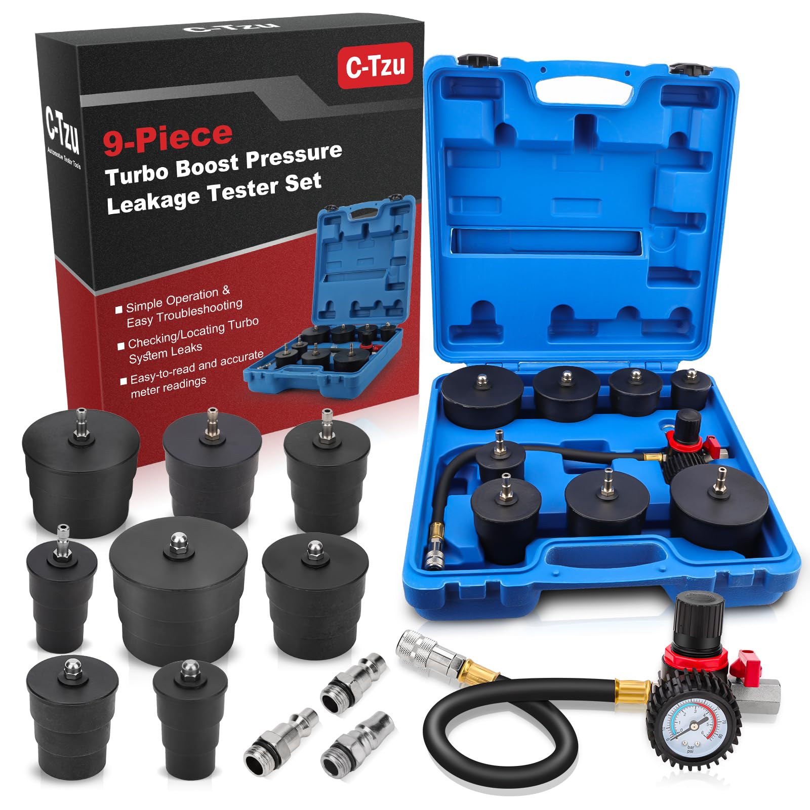 Amazon.com: 9-Piece Turbo Boost Pressure Leakage Tester Set Turbo ...