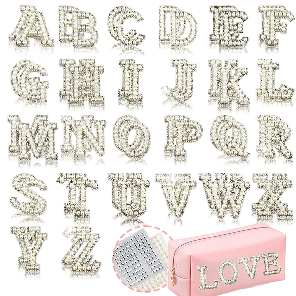 Amazon.com: 52 Pcs Pearl Letter Patches, Self Adhesive A-Z Glitter ...