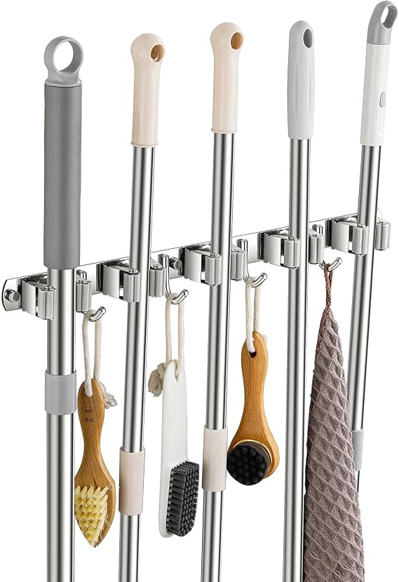 Amazon.com: TOPSKINOY Broom Holder Wall Mount, Stainless Steel Broom ...