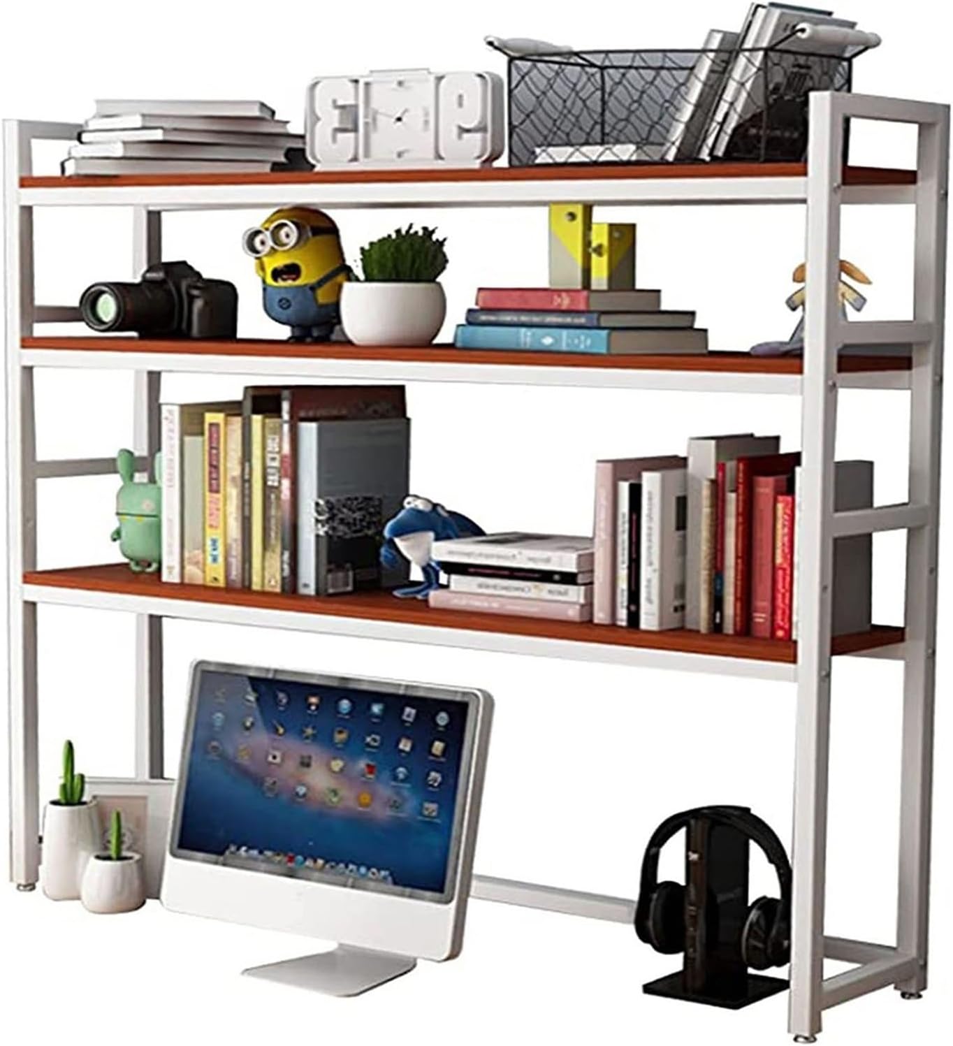 Amazon.com: 3 Tier Desktop Bookcase For Computer Desk - Adjustable Desk ...