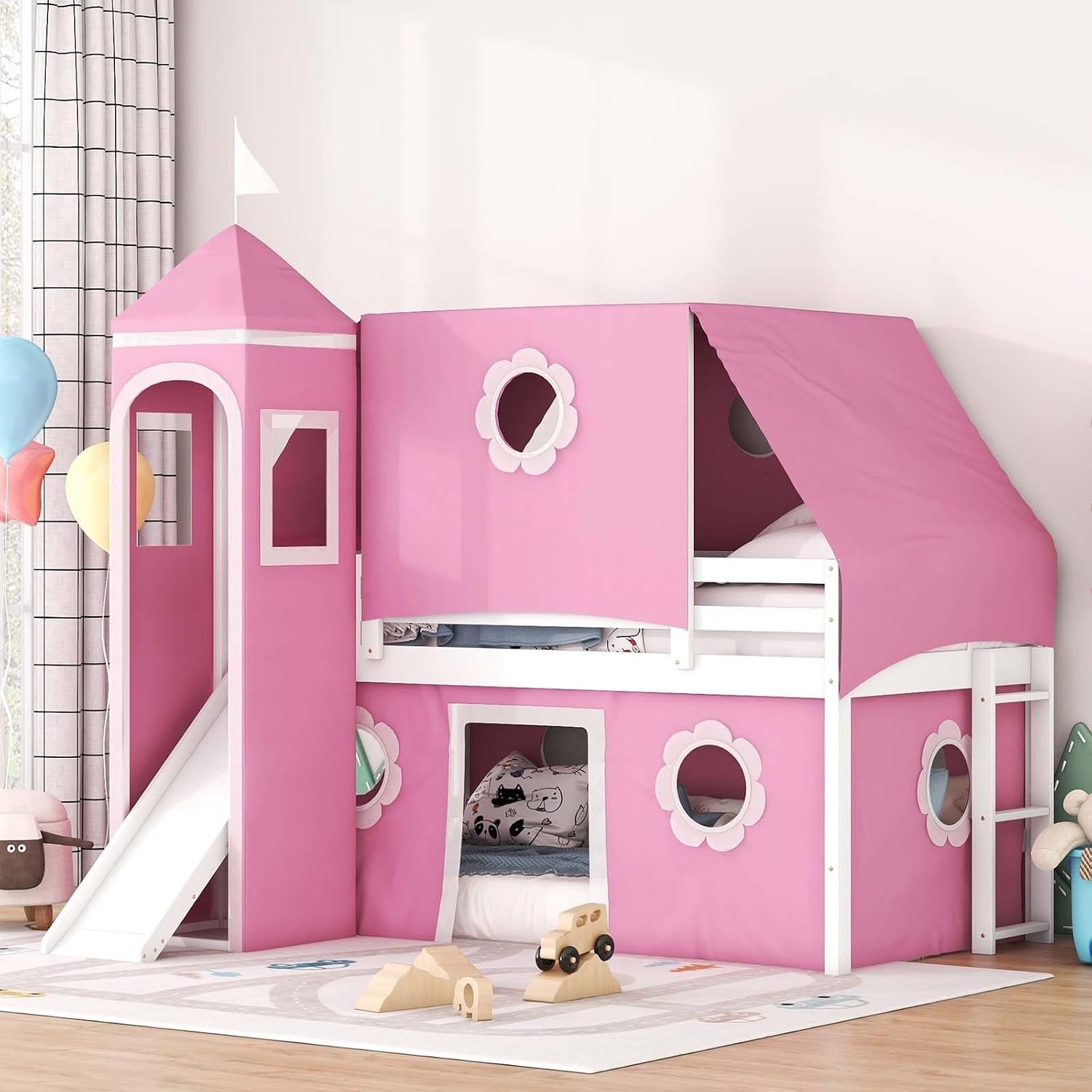 Amazon.com: Twin Size Loft Bed with Windows and Tent, House Loft Bed ...