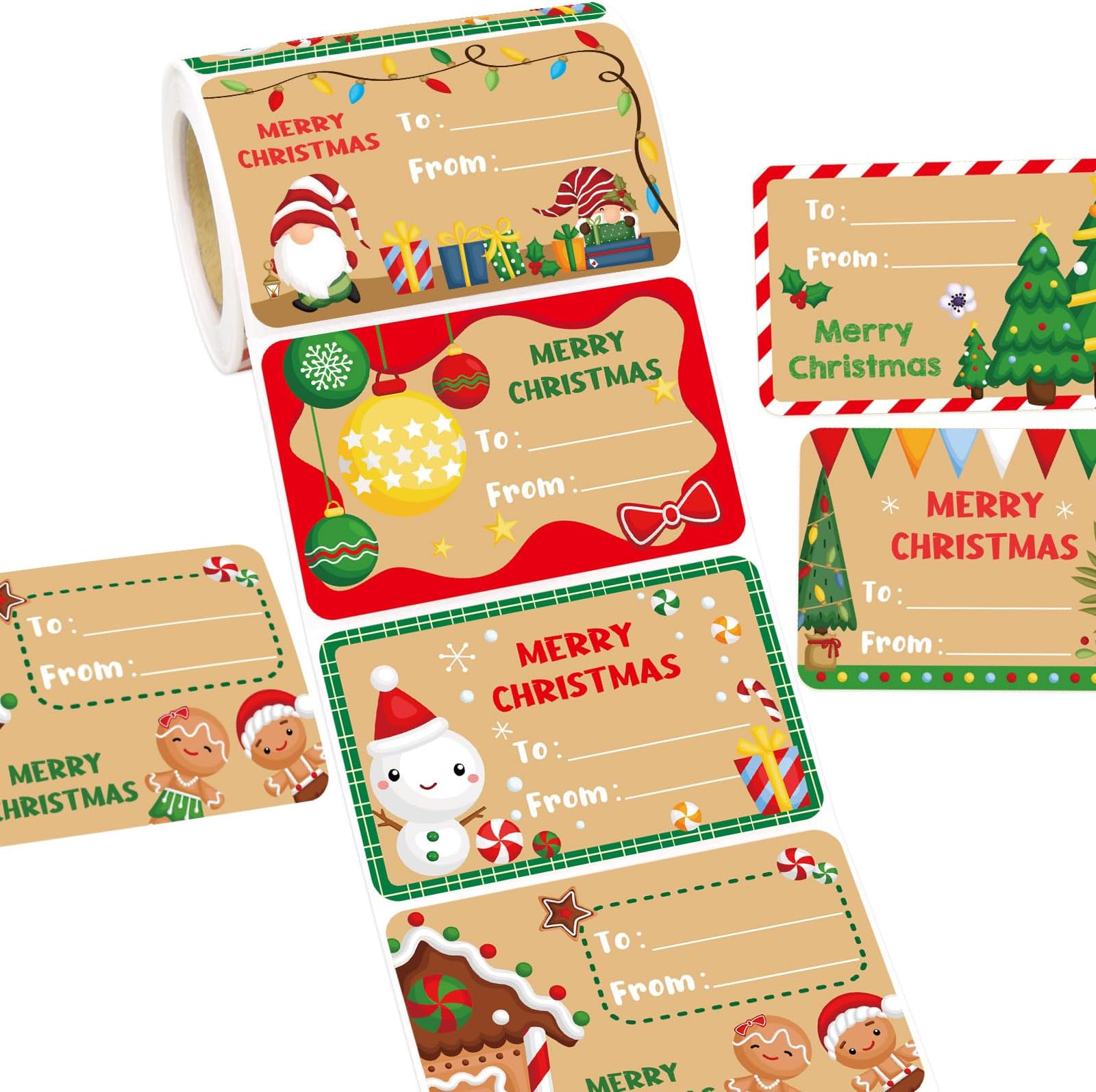 Amazon.com: Wonmon 300PCS Christmas Gift Tags Stickers, Self Adhesive ...