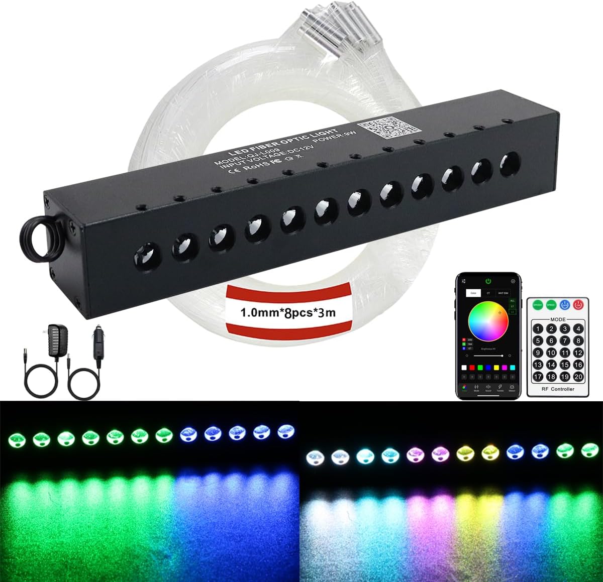 AZIMOM RGB 12LED Meteor Shooting Star Kits 96pcs 0.04in 9.8ft Colorful ...