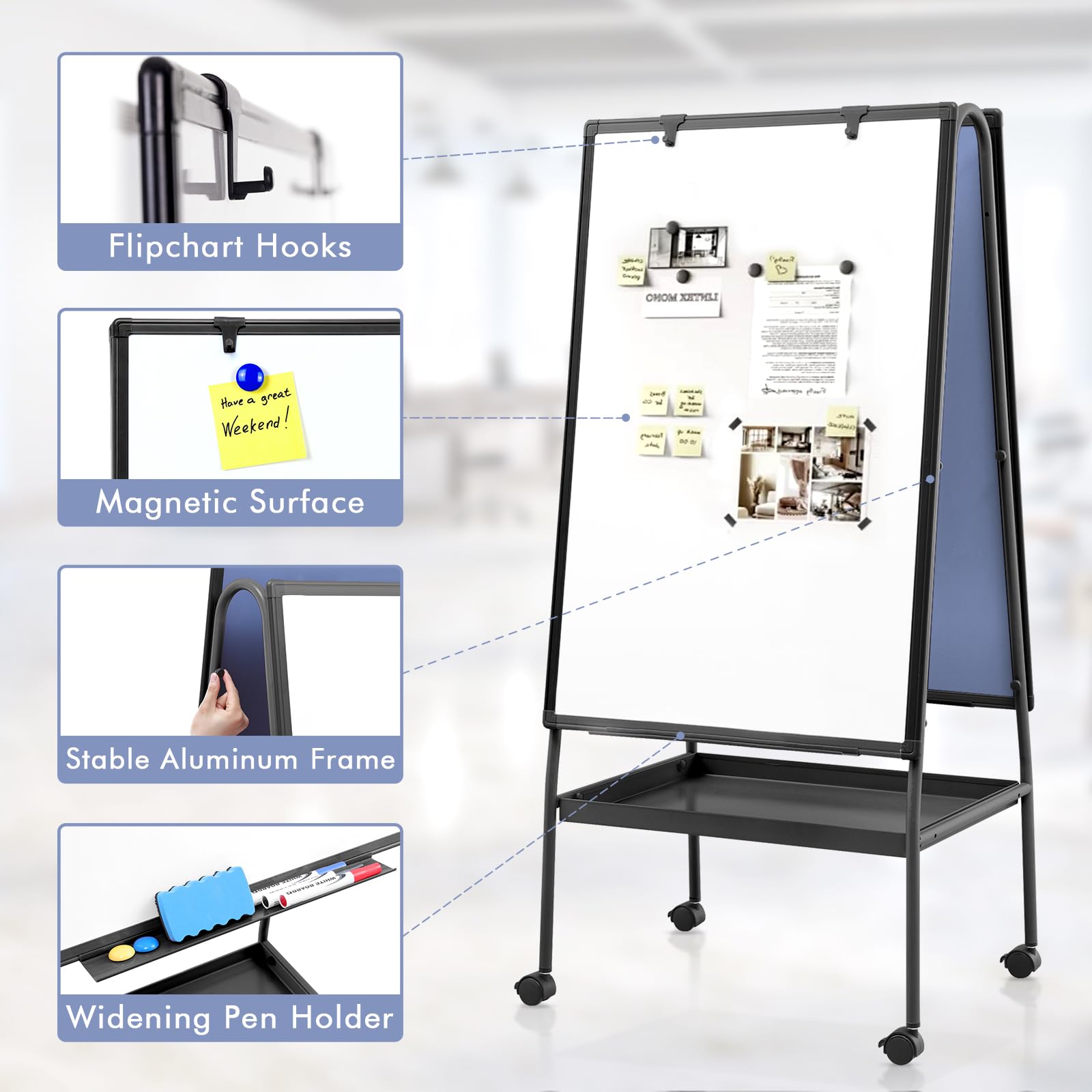 Snapklik.com : MAKELLO Rolling Whiteboard On Wheels 36x24 In, Double ...