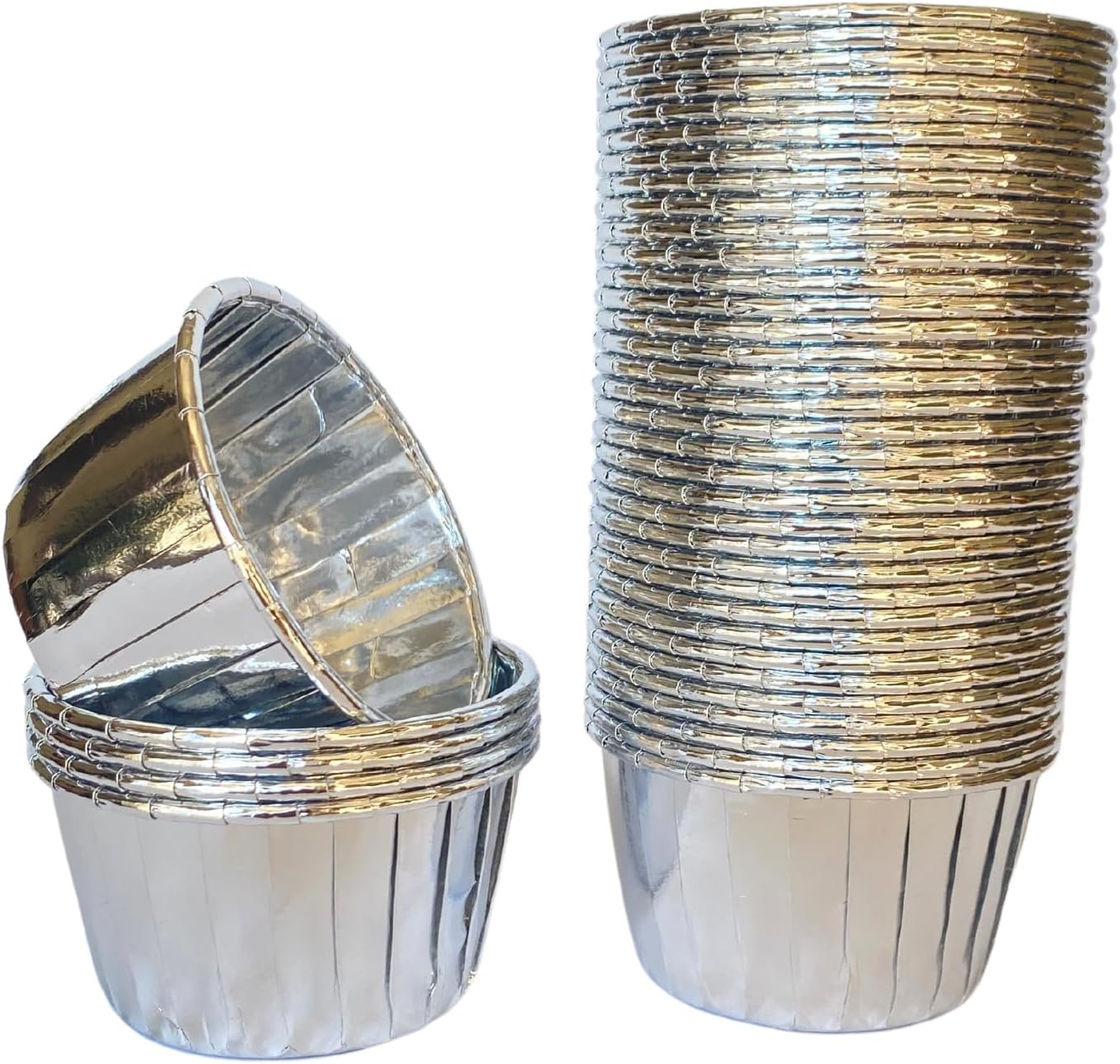 Silver Cupcake Baking Cup Cases, 100 Pieces Muffin Lined Wrapper Papers ...