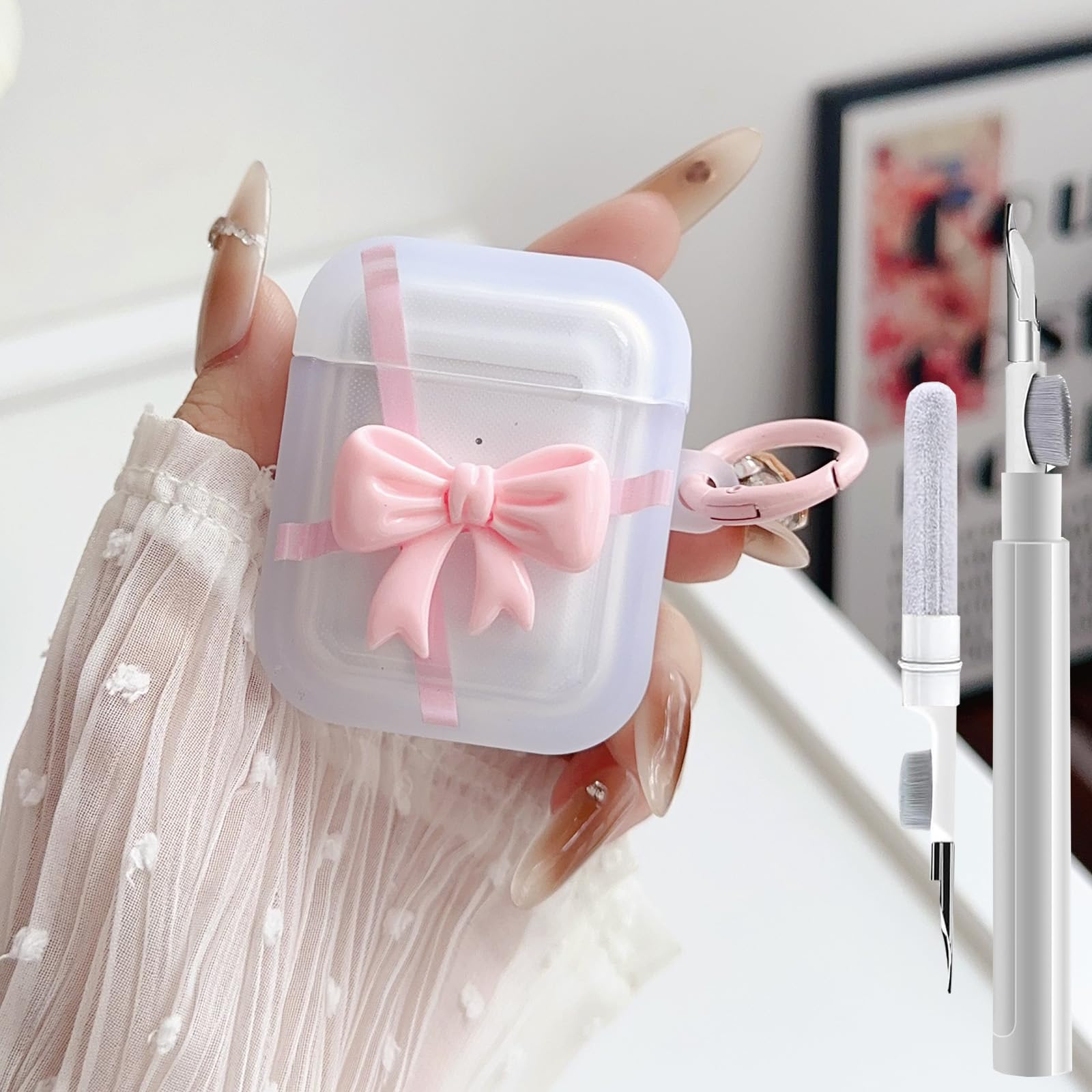 Amazon.com: GARTOO Cute AirPods 2nd/1st Generation Clear Case, Girly 3D Bow Design Soft TPU ...