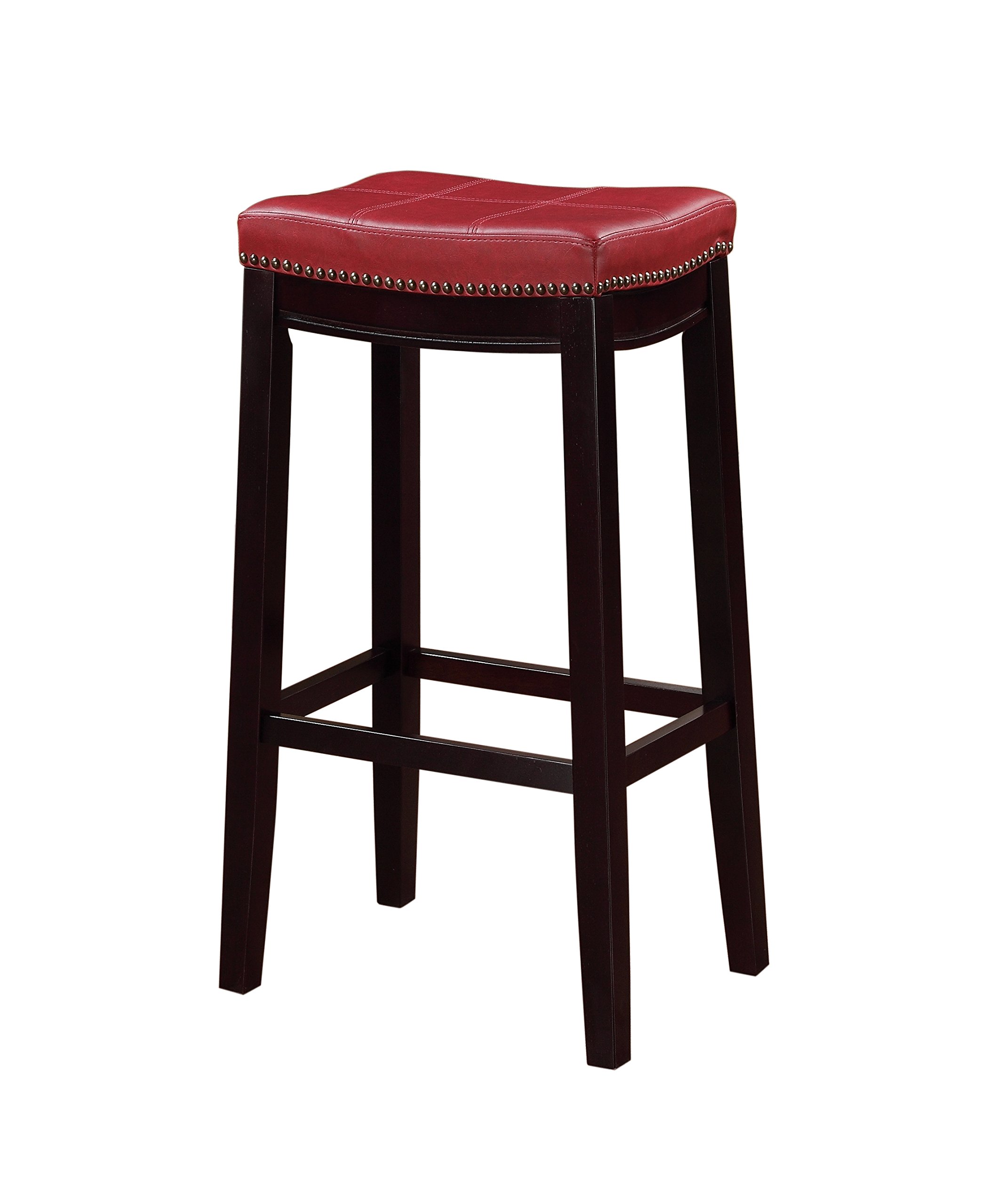 Amazon.com: Benjara Wooden Bar Stool with Faux Leather Upholstery, Red ...