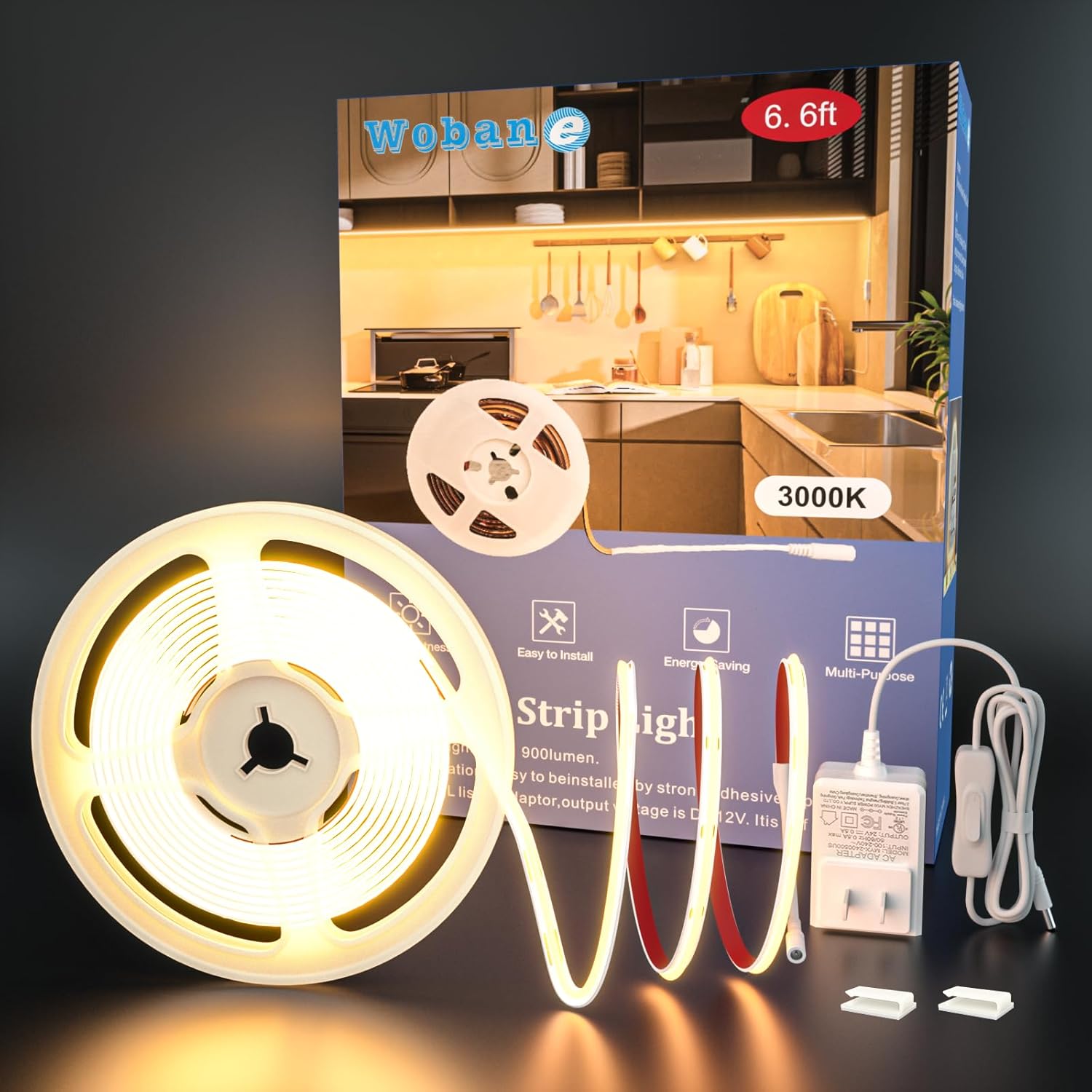 Amazon.com: WOBANE Under Cabinet Lights,Flexible COB LED Strip Light ...