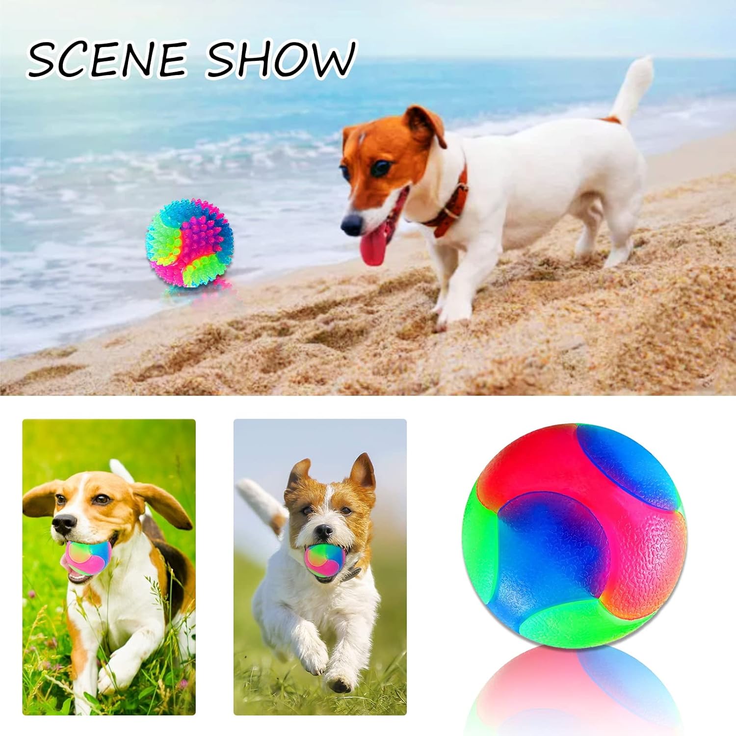 4 Pieces Light Up Dog Balls LED Flashing Spike Pet Balls Squeaky Chew ...