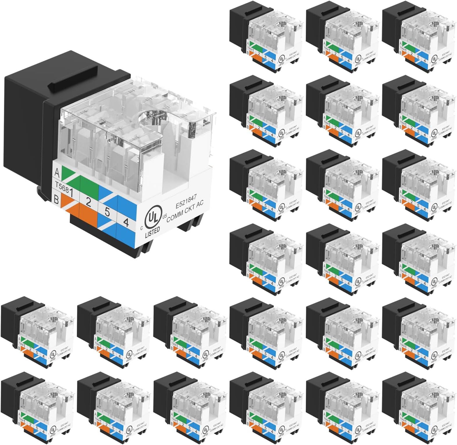VCE Cat6 Keystone Jack Insert Slim Profile 25-Pack, UL-Listed Ethernet ...