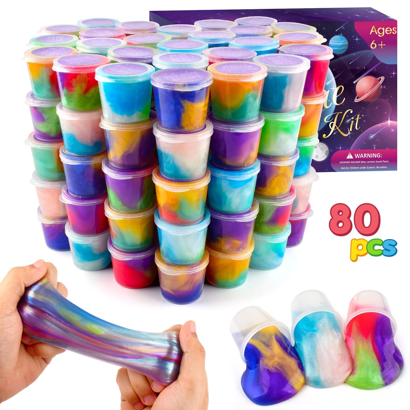 Amazon.com: 80 Pack Slime Party Favors Kit, Mini Galaxy Bulk Christmas ...