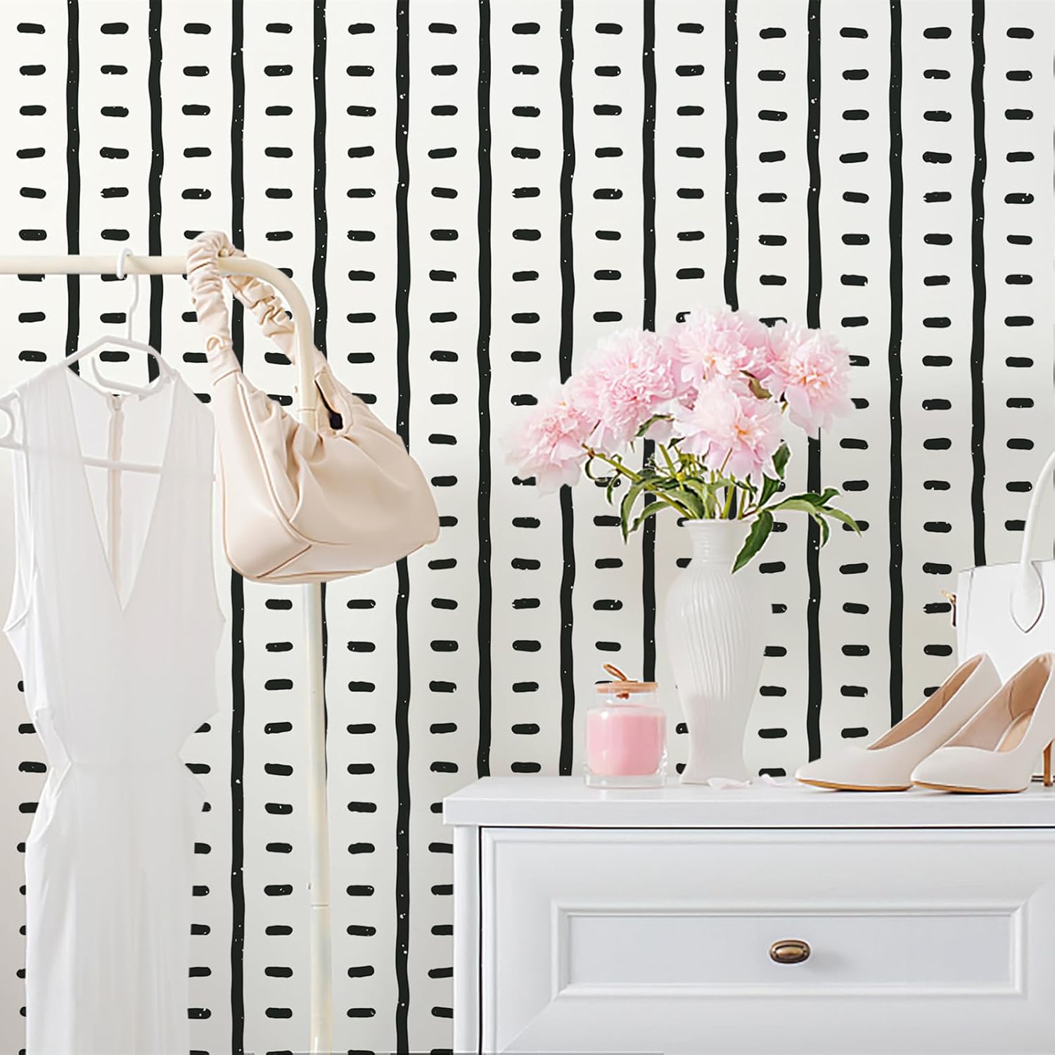 Heroad Brand 16.1"x118" Boho Peel and Stick Wallpaper White and Black ...