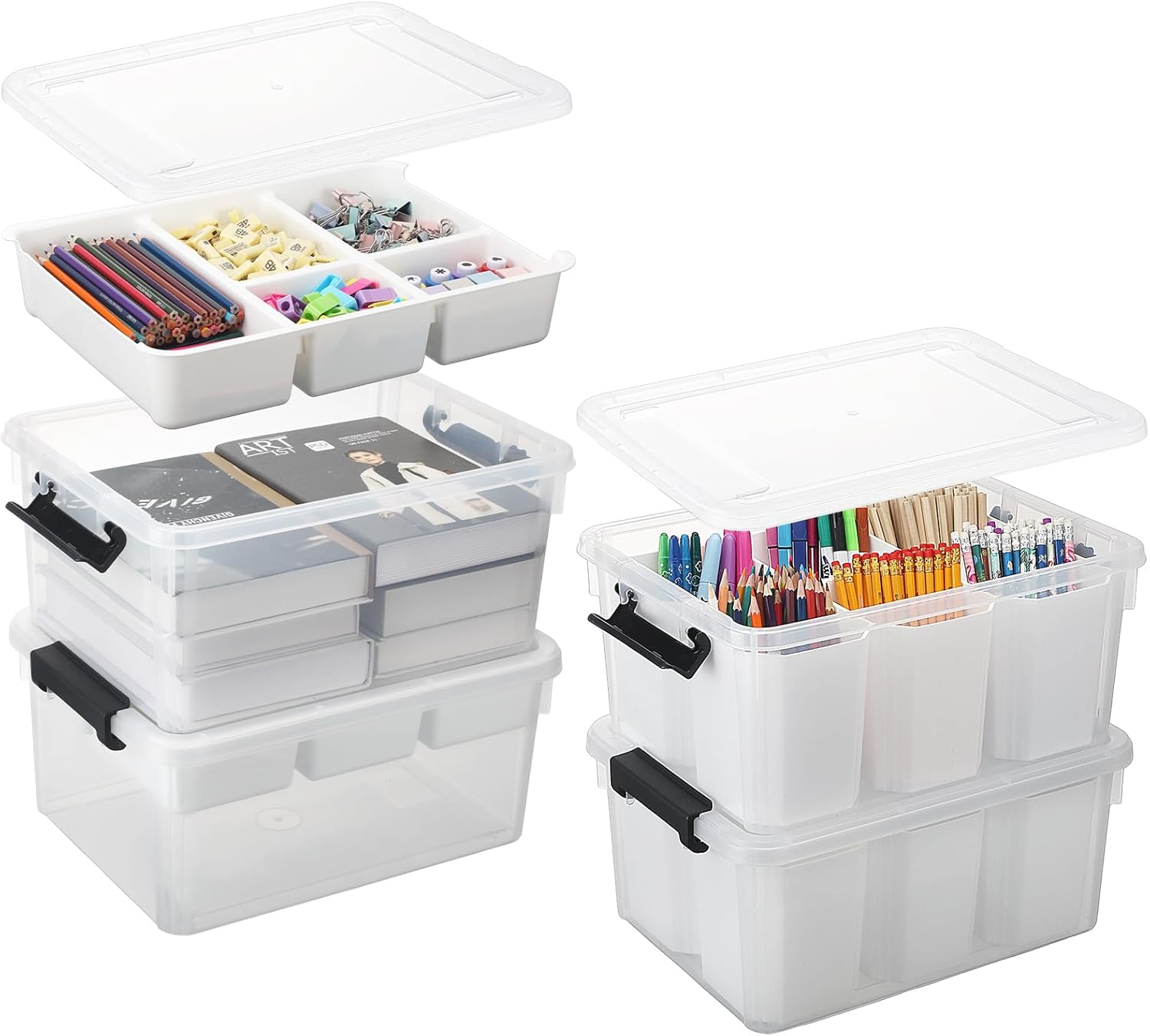 Amazon.com: Beeveer 4 Pack 17 QT Plastic Storage Bins Clear Storage Box ...