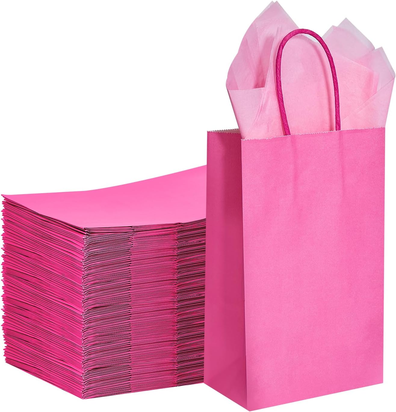 Amazon.com: DjinnGlory 100 Pack Small Hot Pink Paper Gift Bags with ...