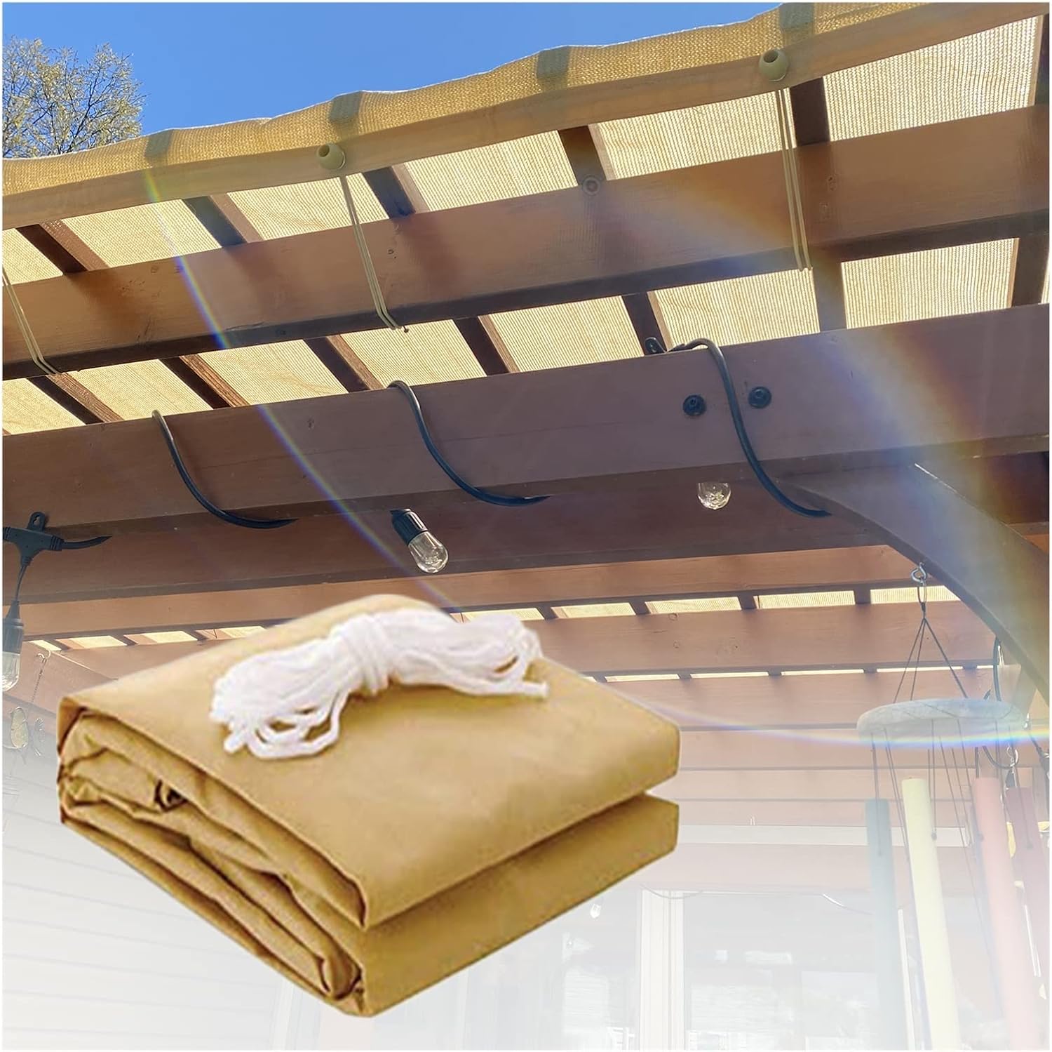Protetor solar de pátio Rolo de pano Bege Retângulo Tecido de proteção ...