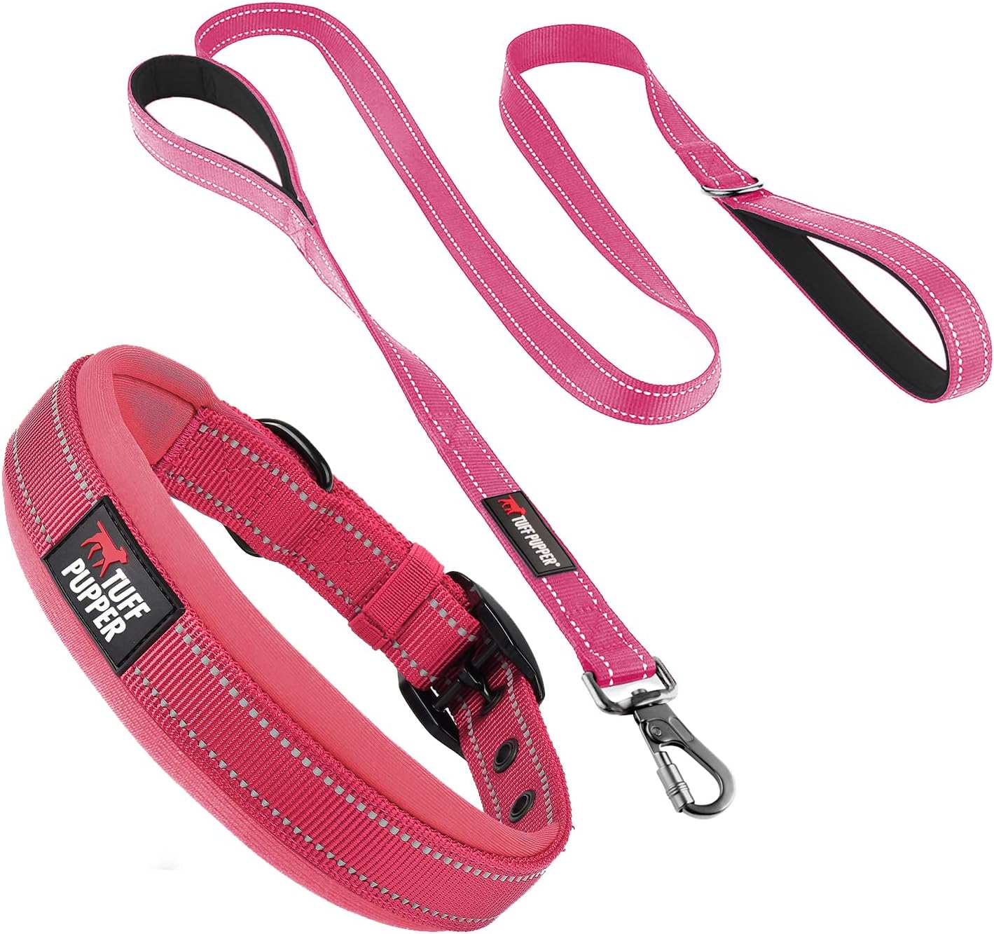 Amazon.com : Tuff Pupper Matching 6 Foot Double Handle Leash and Collar (23-27" Neck) - Pink ...
