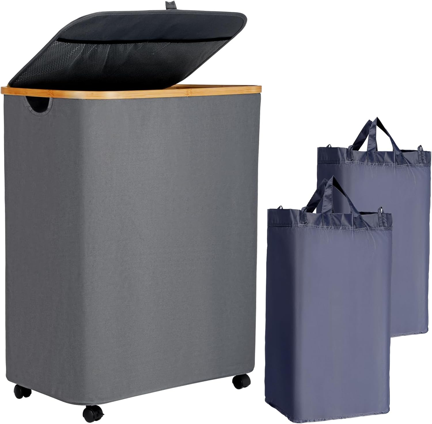 Amazon.com: Uiifan Double Laundry Hamper with Lid 140L 2 Section Cute ...