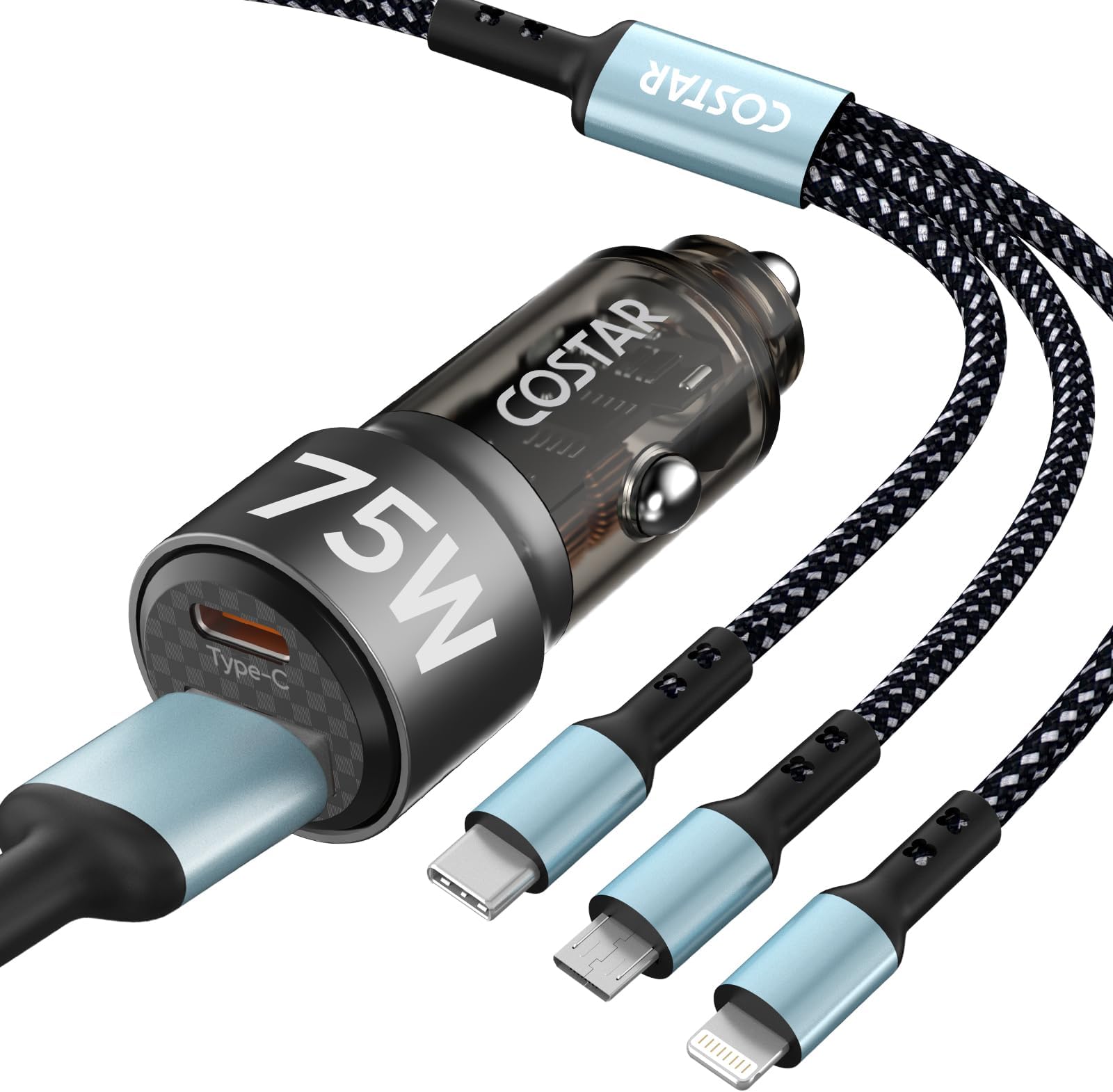COSTAR 75W Car Charger Fast Charging with Dual Ports, Type-C QC 45W ...
