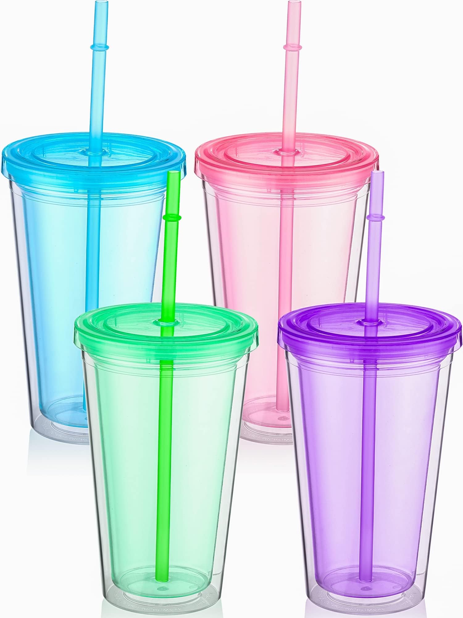 Amazon.com | Nuogo 4 Pieces Insulated Double Wall Plastic Tumbler with ...