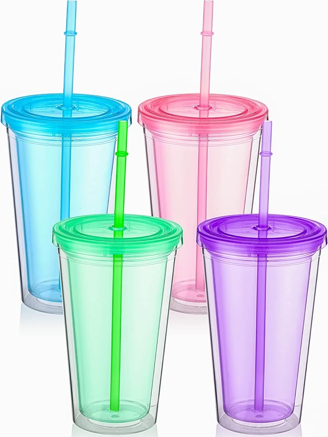 Amazon.com | Nuogo 4 Pieces Insulated Double Wall Plastic Tumbler with ...