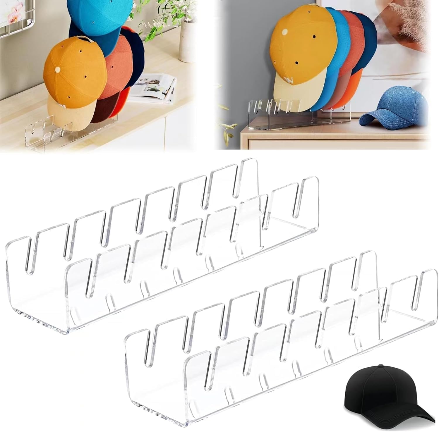 Acrylic Hat Organizer, 2 Pack Hat Stand for Baseball Caps, No Install ...