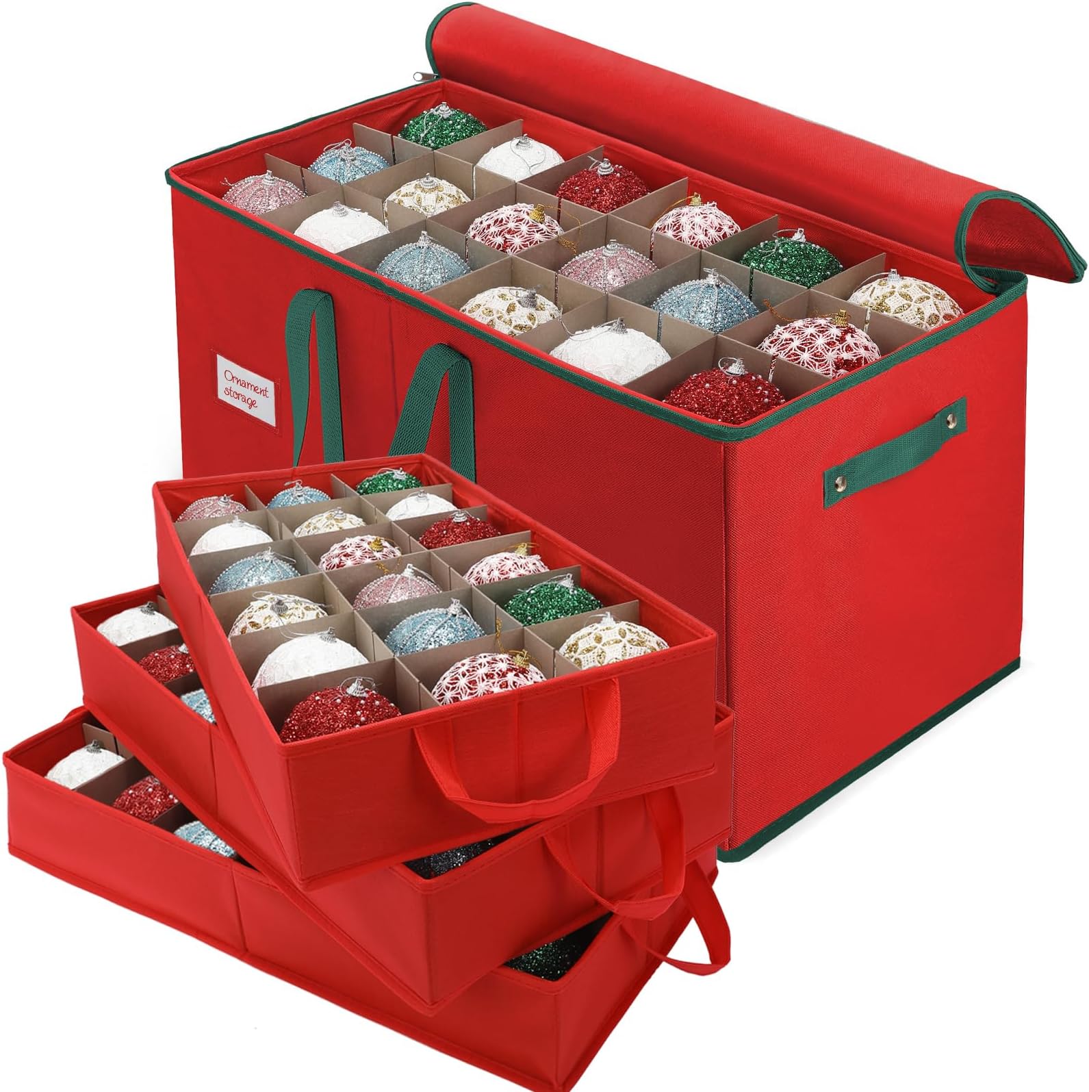Amazon.com: Christmas Ornament Storage Container with Dividers -Box ...