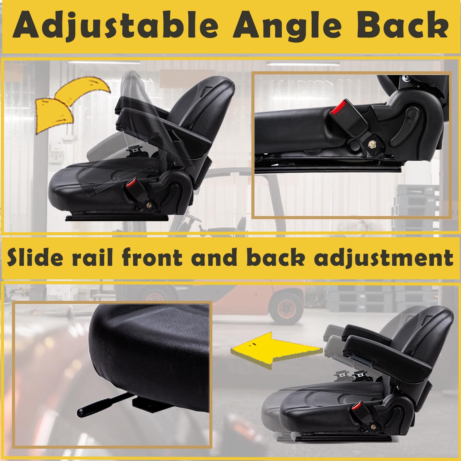 Snapklik.com : Universal Forklift Seat W/Switch,Retractable Safety Belt ...