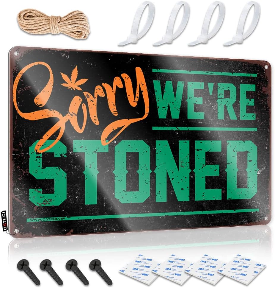 Amazon.com: Decorations for Man Cave Sorry We're Stoned Metal Sign ...