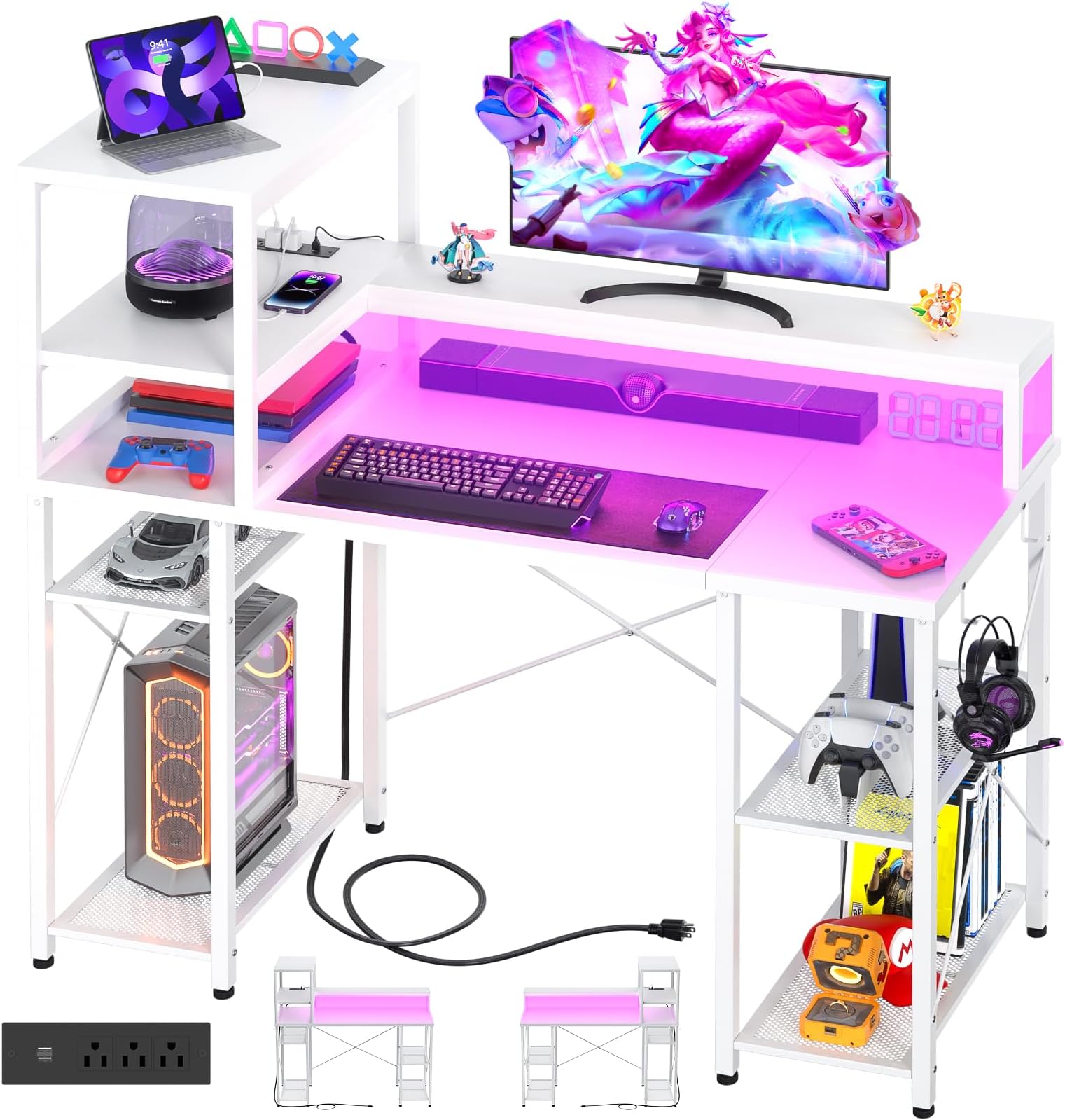 Amazon.com: Cyclysio Gaming Desk with LED Light, 47 inch Computer Desk ...