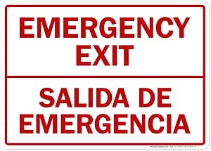 Amazon.com: Emergency Exit Bilingual Sign, 10x14 Inches, 55 mil thick ...