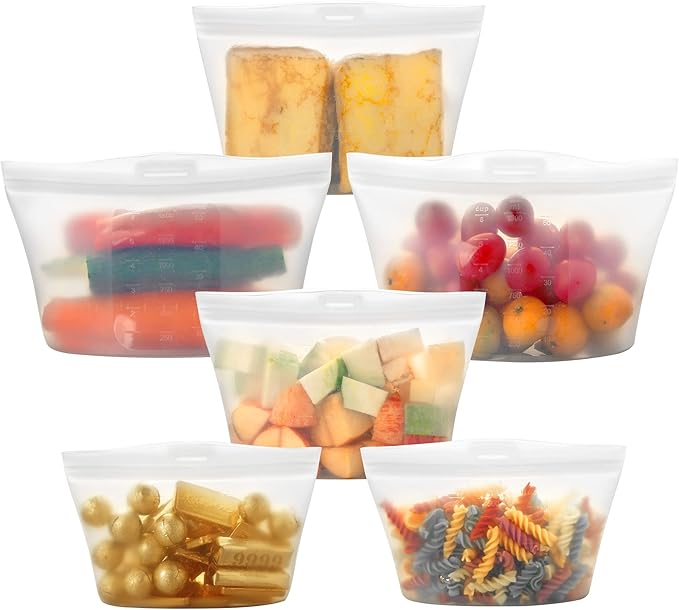 Amazon.com: SPLF 6 Pack Silicone Reusable Food Storage Bags, BPA Free ...